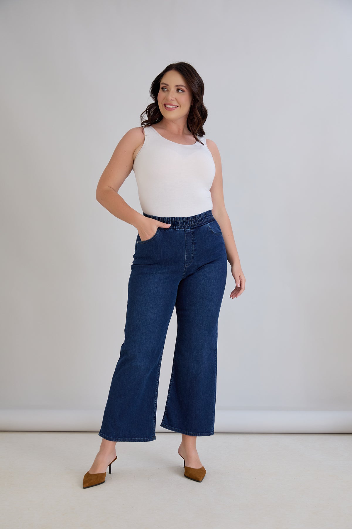 Blugi evazati marimi mari Basic - denim – Cocheti.ro